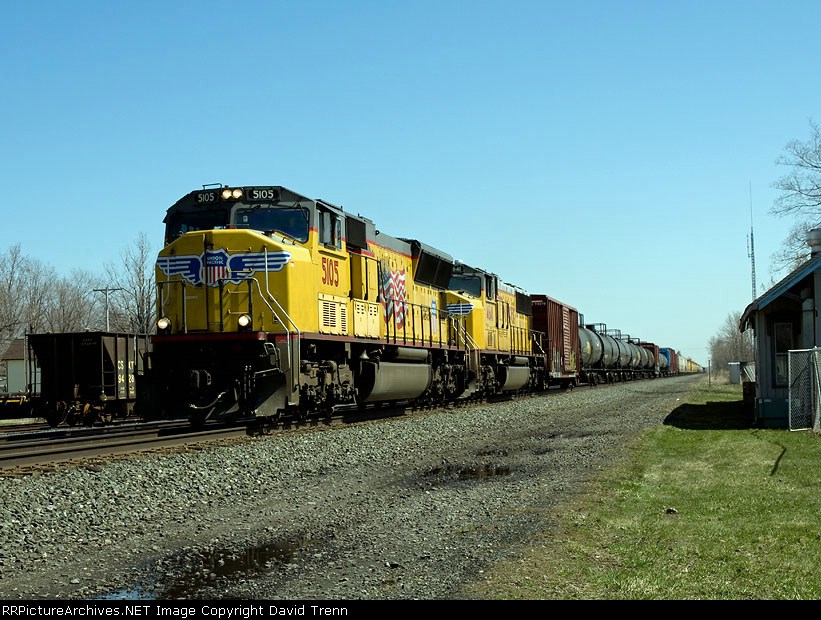 Westbound CSX Q351 is at MP 102 on track number two